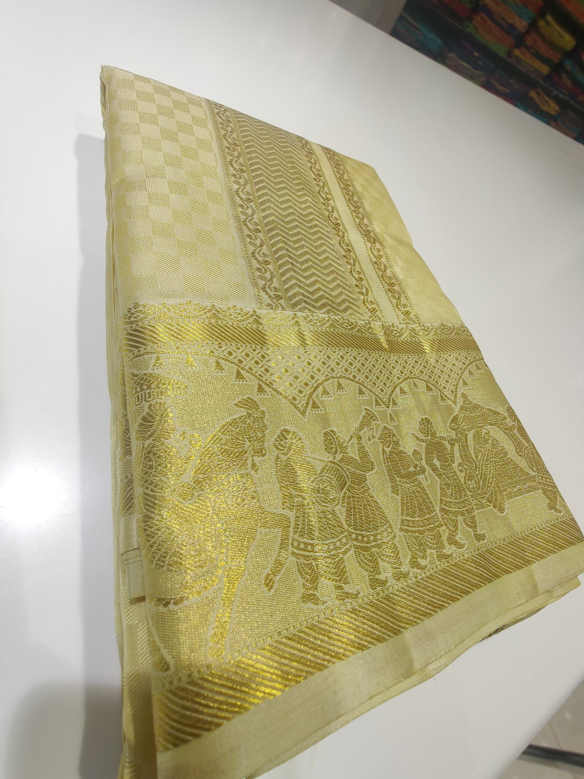 "Pure Kanjivaram Pallak Silk Dhoti Set with Gold Tissue Silk with Shir